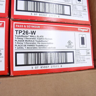 200x Pass & Seymour TP26-W Trade Master WALL PLATE, 1-Gang, White ...