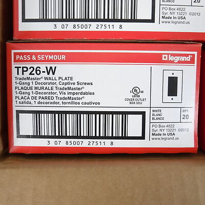 Case of 200 Pass & Seymour TP26-W Trade Master Wall Plate 1-Gang White ...
