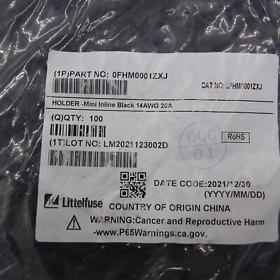 100 Pieces Littelfuse Mini Inline Black Fuse Holder 14AWG 20A ...