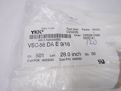 50 Pack YKK 28” Zipper White 2 Sides VSC-56/6 DA E 9/16 - OneClick Warehouse