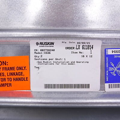 Ruskin CD36 16" x 12" Galvanized Steel Low Leakage Control Damper ...