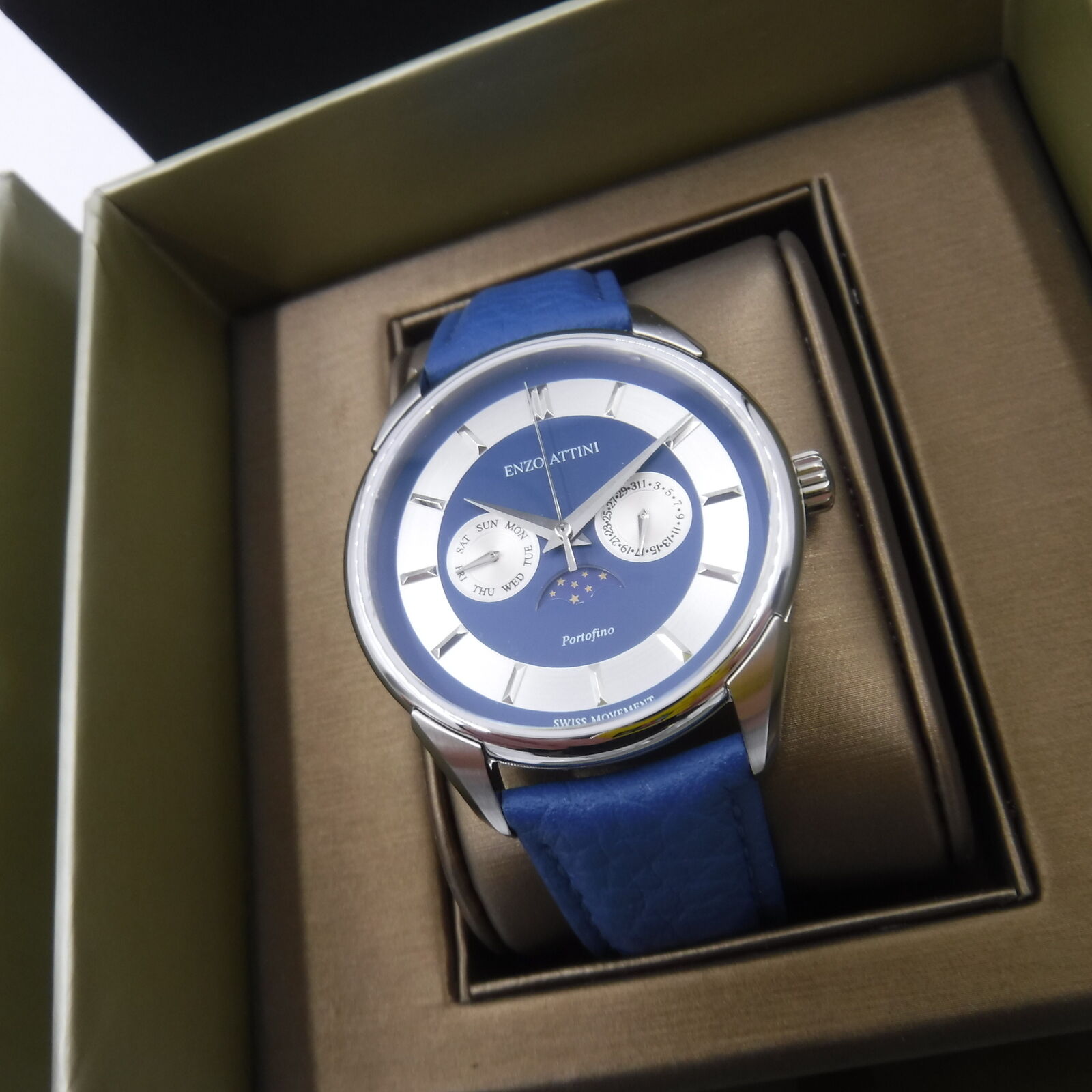 Enzo Attini Portofino Swiss Movement Watch Leather Blue Band ...
