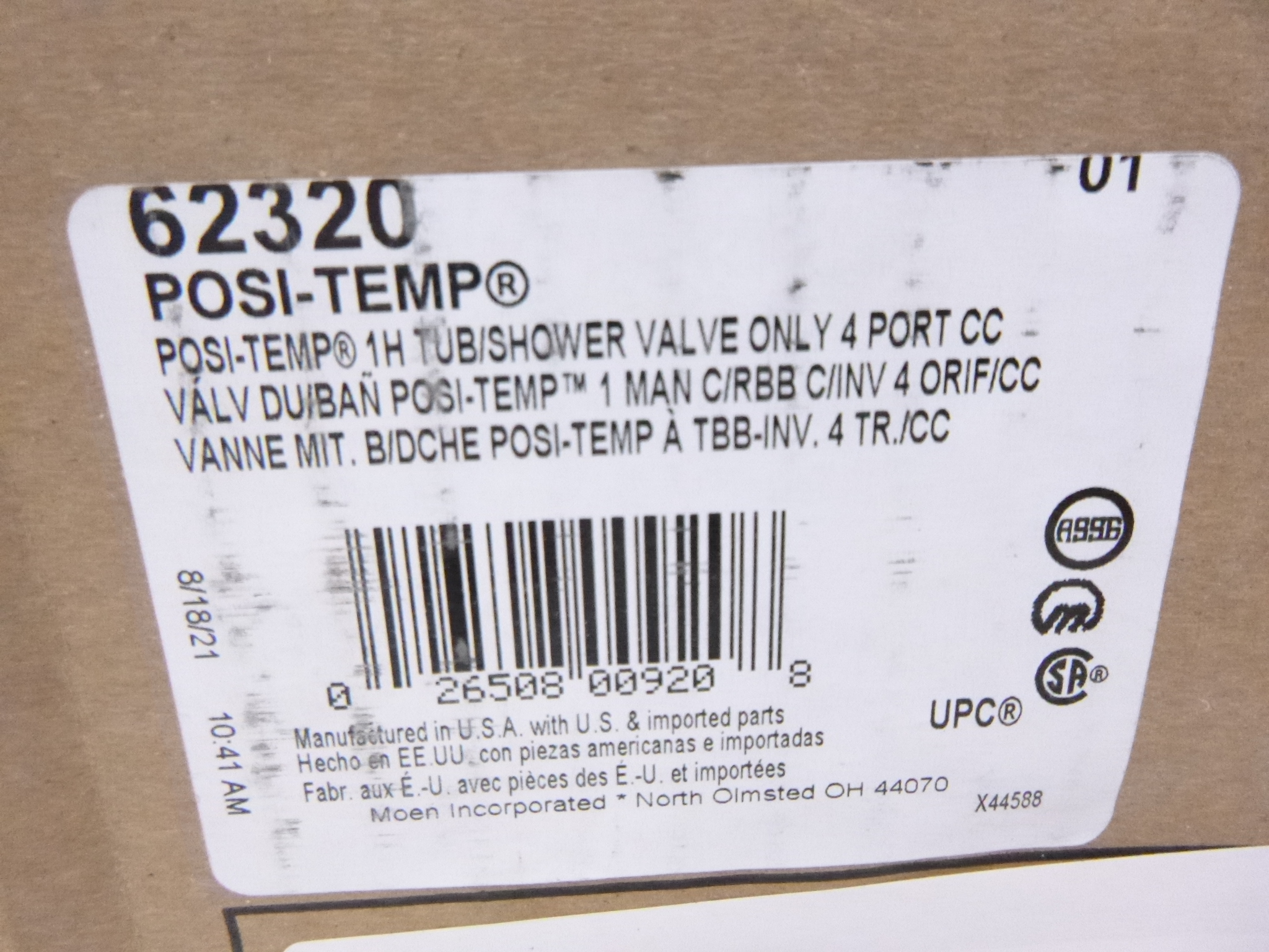 Moen 62320 1/2 Inch Sweat Posi-Temp Pressure Balancing Rough-In Valve ...