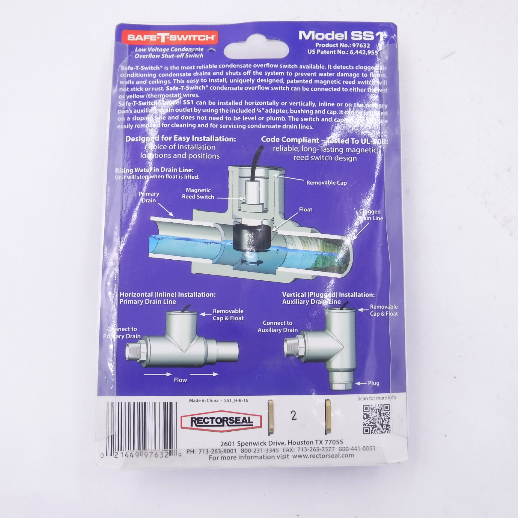 Rectorseal 97632 Safe-T-Switch SS1 Drain Safety Switch With Clean-Out Tool - OneClick Warehouse