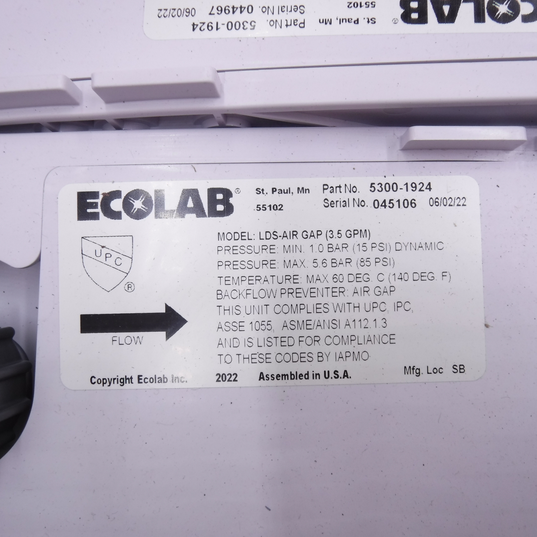 Lot Of 2 Eco Lab Water Bucket Dispenser 5300-1924 LDS-Air Gap 3.5 GPM ...