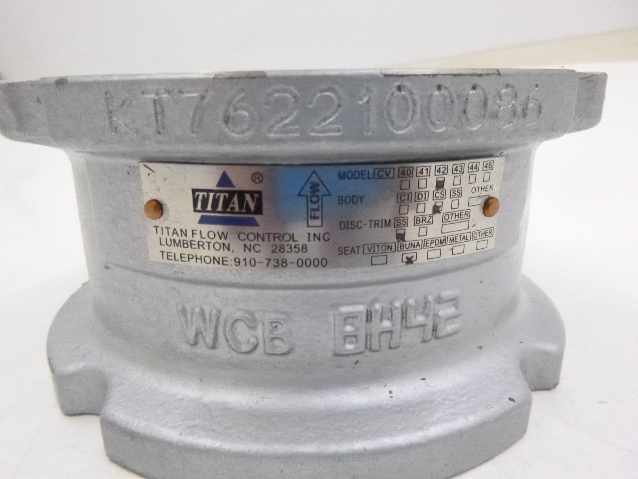 Titan Flow Control CV 42-CS Dual Disc Wafer Type Check Valve 3" Seat ...