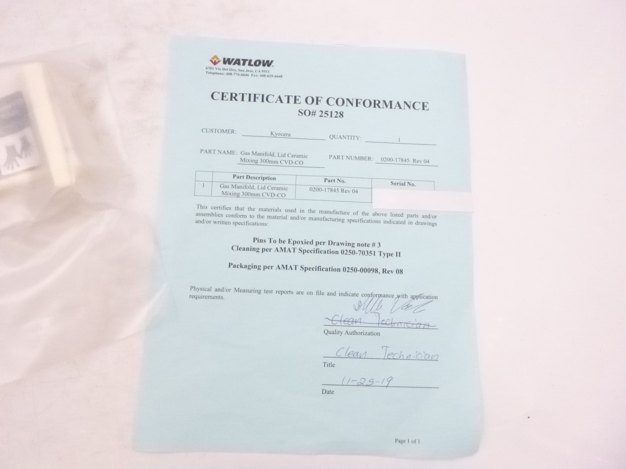 Applied Materials 0200-17845 Lid Ceramic Mixing 300mm CVD-CO Gas ...