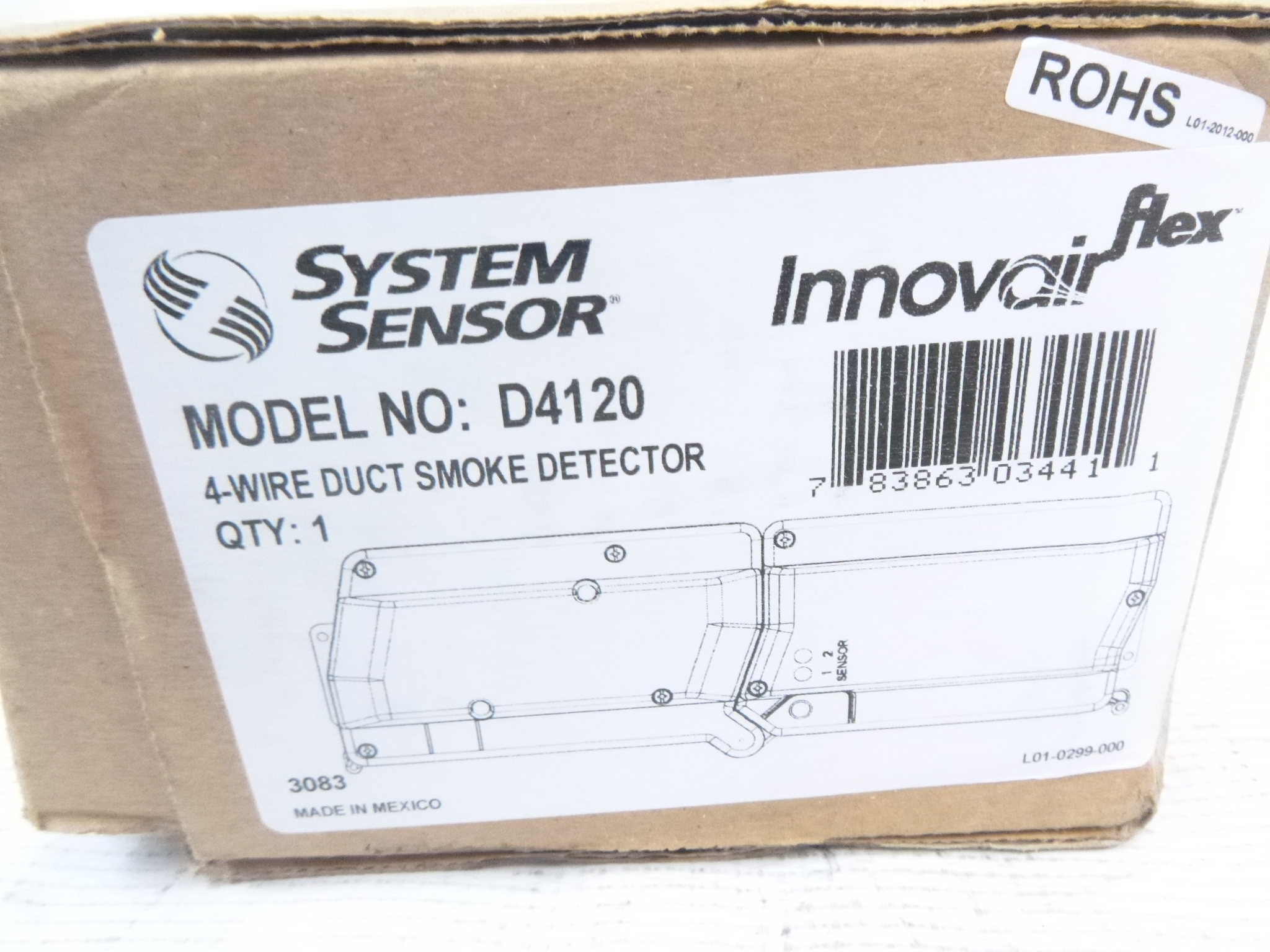 System Sensor D4120 4 Wire Photoelectric Duct Smoke Detector Universal ...