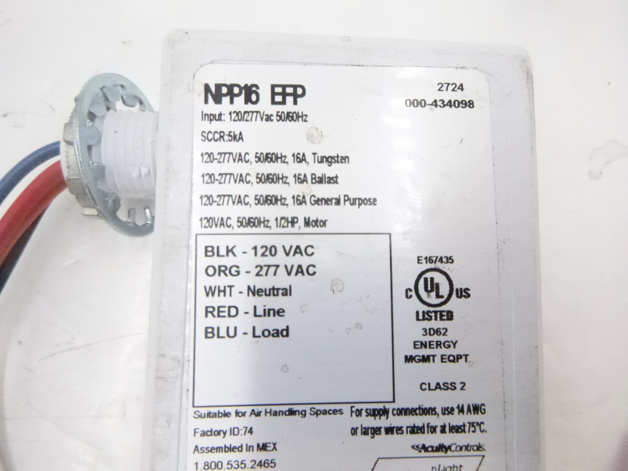 Acuity Controls NPP16 EFP NLight Power Relay Pack 120-277VAC 50/60Hz ...