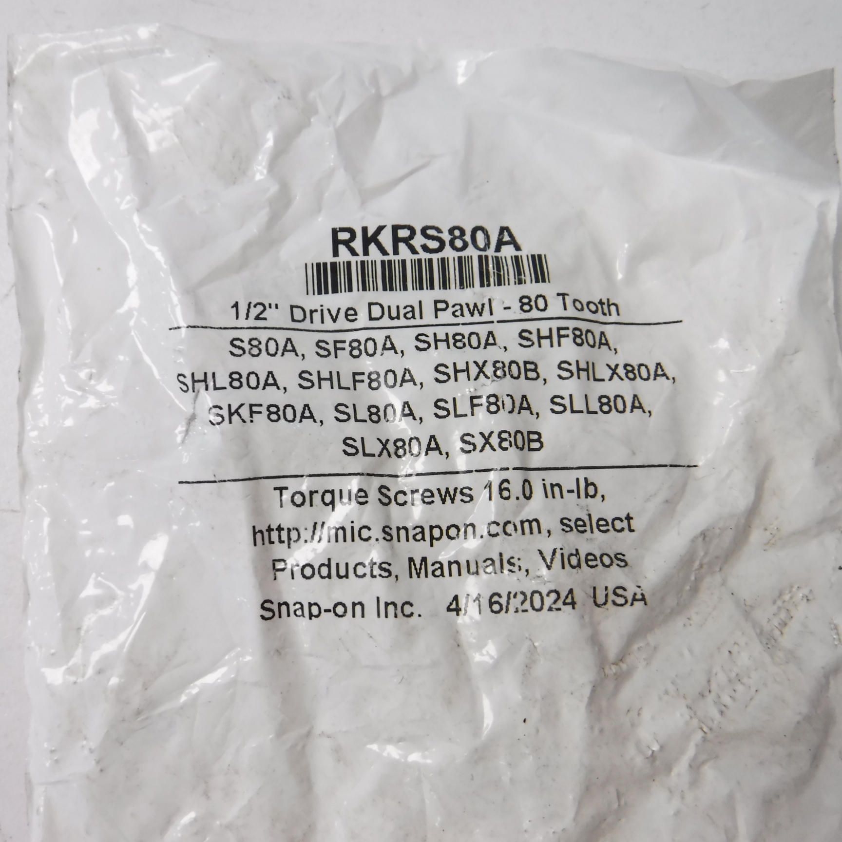 2 Pack Snap-On 1/2" Ratchet Repair Kit RKRS80A 80-Tooth - OneClick ...