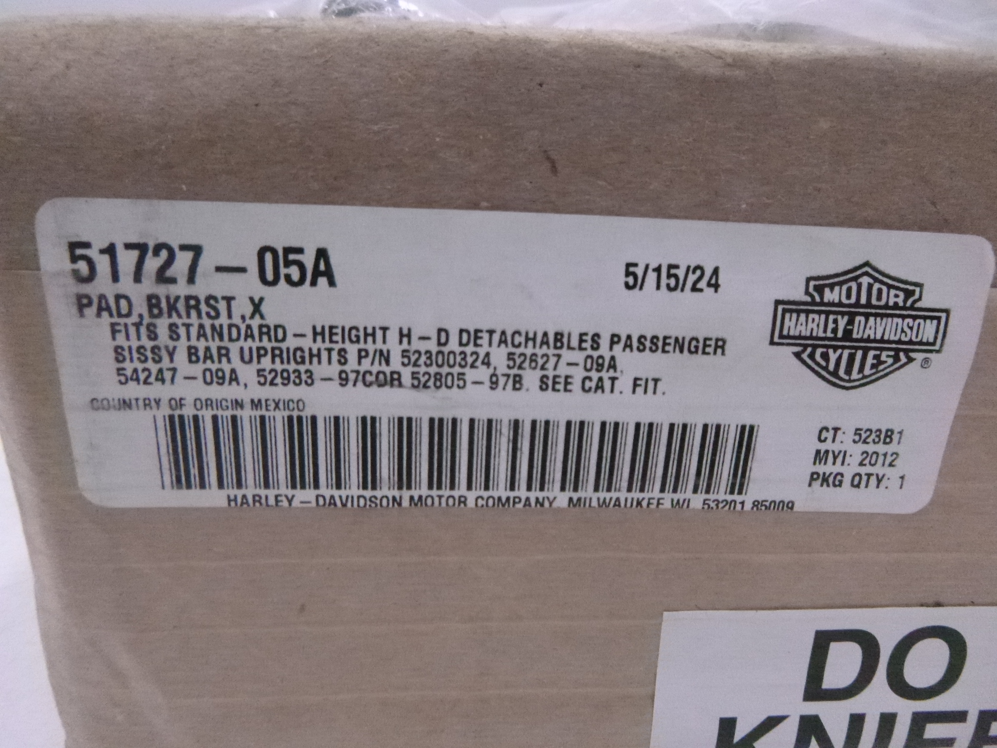 Genuine OEM Harley-Davidson 51727-05A Comfort Stitch Passenger Backrest ...