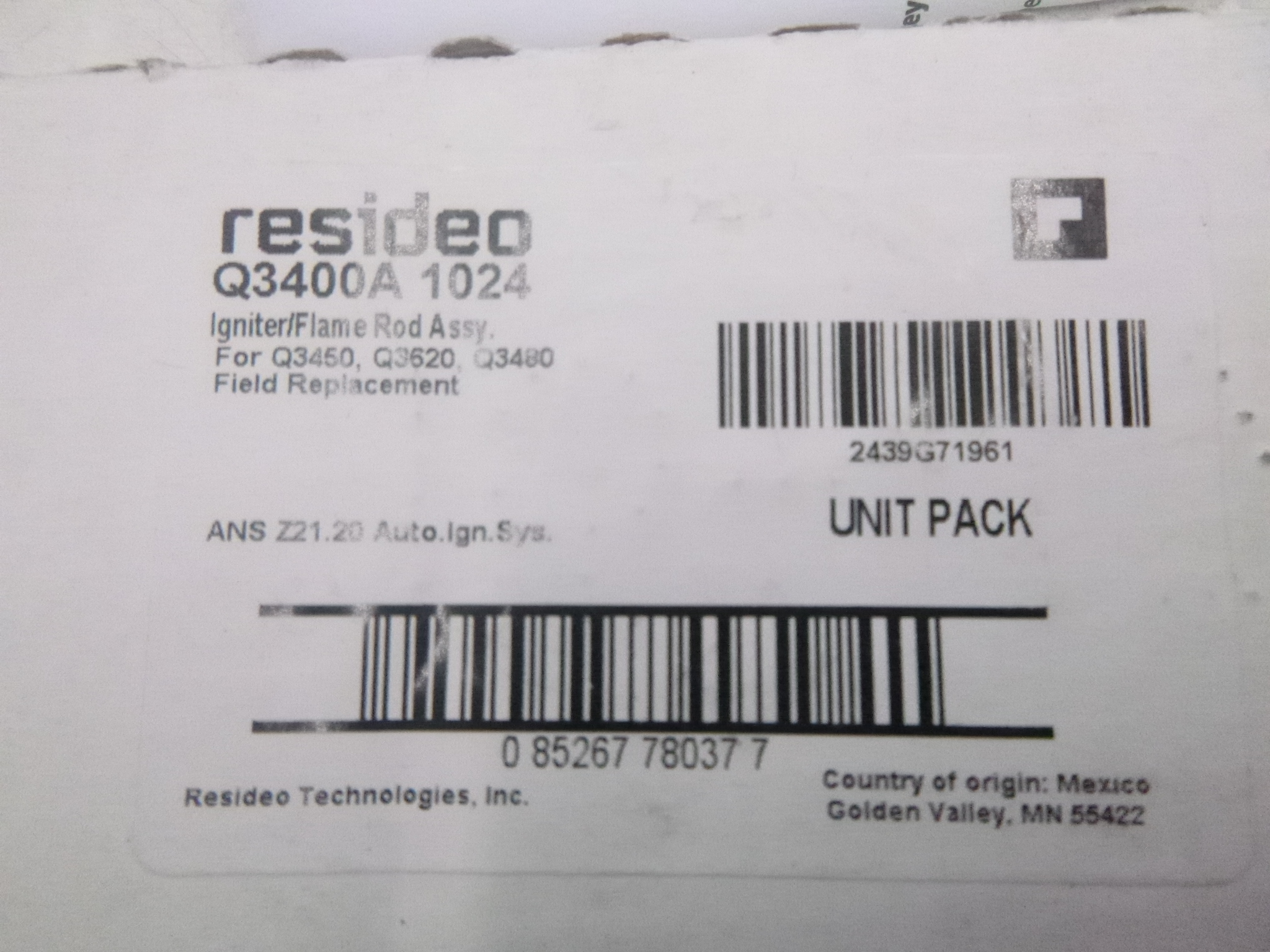 Resideo Q3400A 1024 Igniter/Flame Rod Assembly for Q3450 - OneClick ...