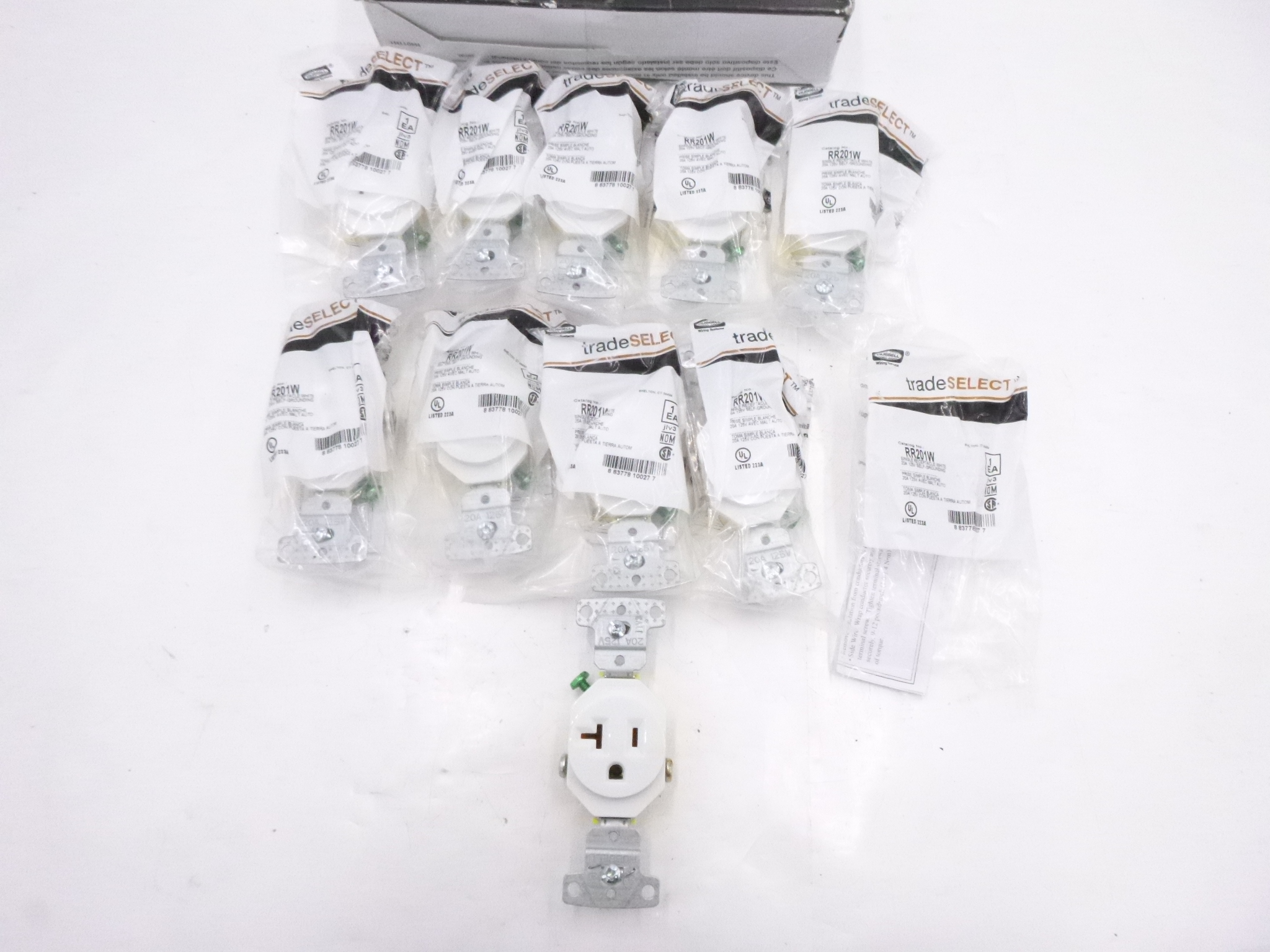 10 Pk Hubble RR201W Residential Receptacle 20A 125V Self Grounding ...