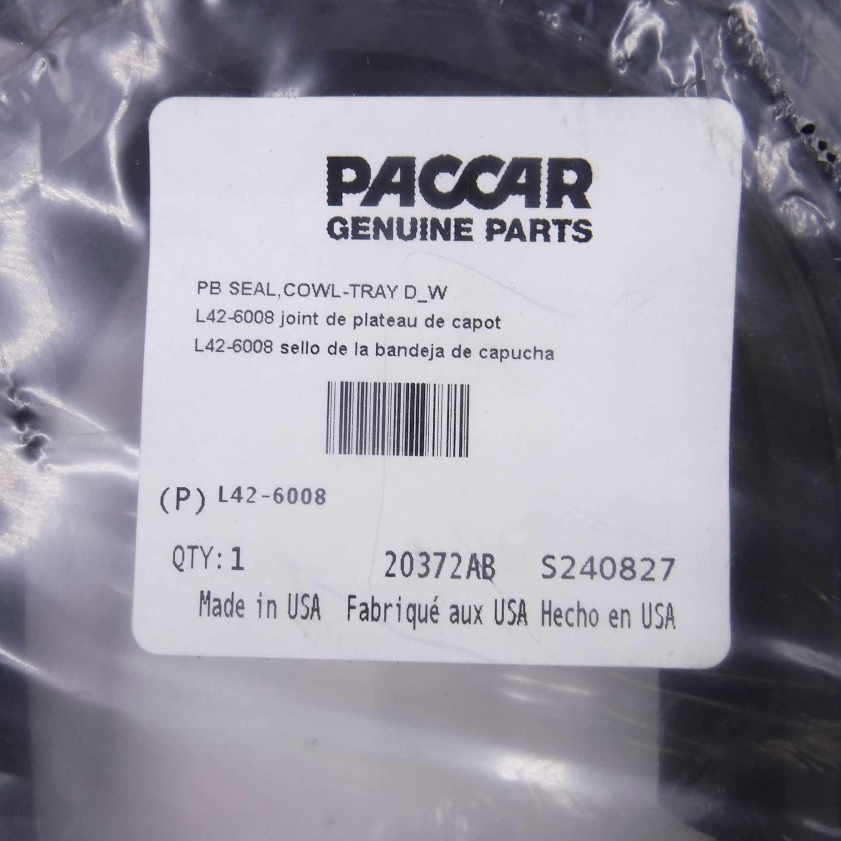 OEM Paccar L42-6008 Cowl Tray Seal for Peterbilt Kenworth - OneClick ...
