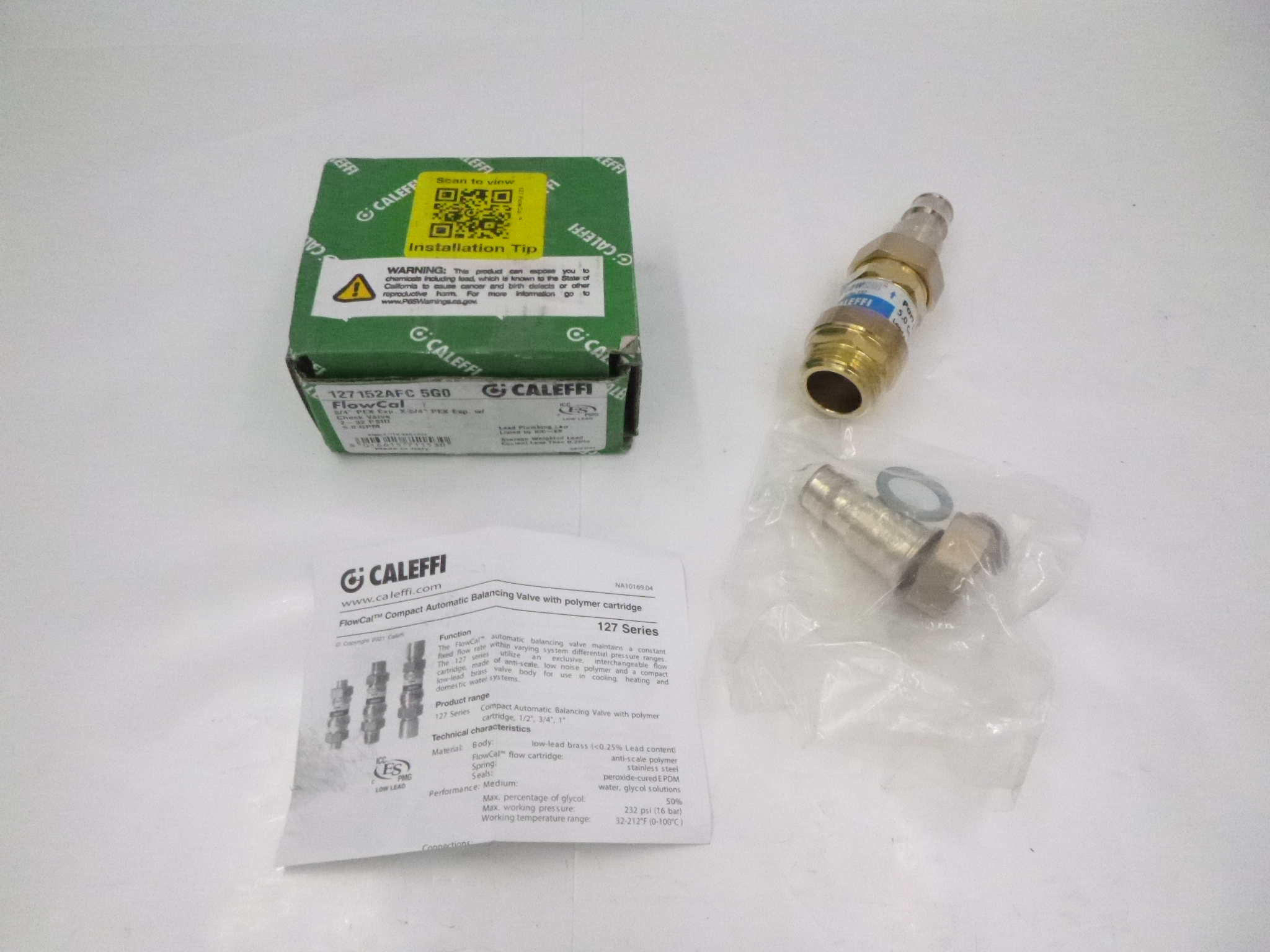 Caleffi 127152AFC 5G0 FlowCal 3/4" x 3/4" PEX Compact Automatic ...