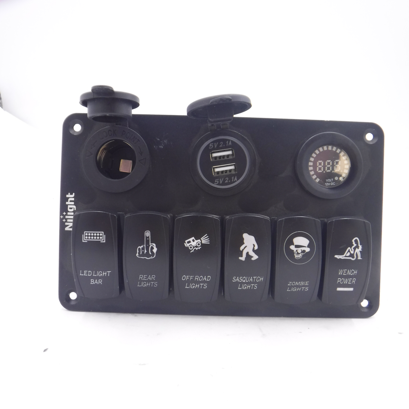 Nilight 6-Gang Aluminum Laser On/Off Rocker Switch Panel W/Dual USB ...