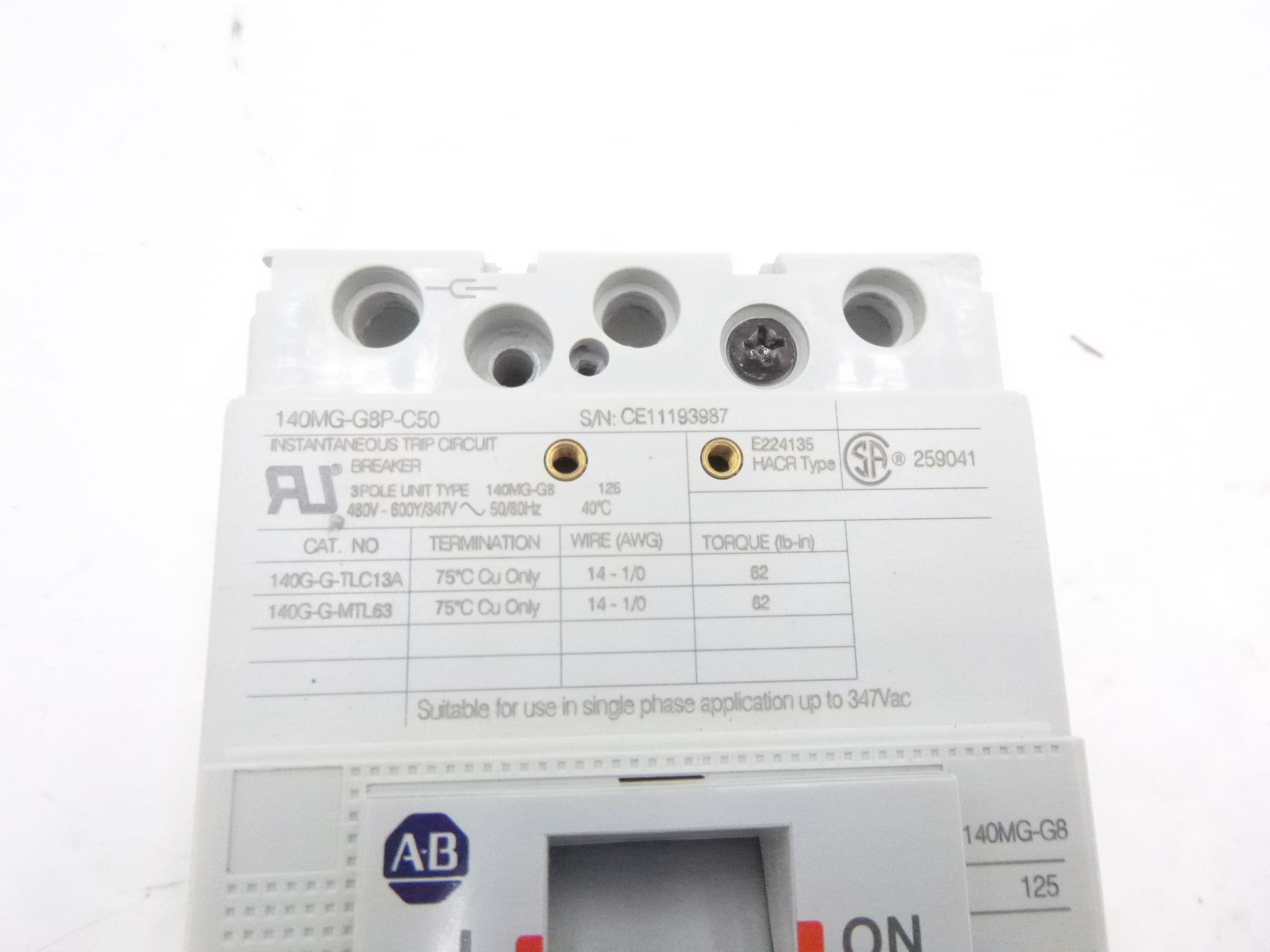 Pre-Owned Allen Bradley Motor Protection Circuit Protector G Frame 35 ...