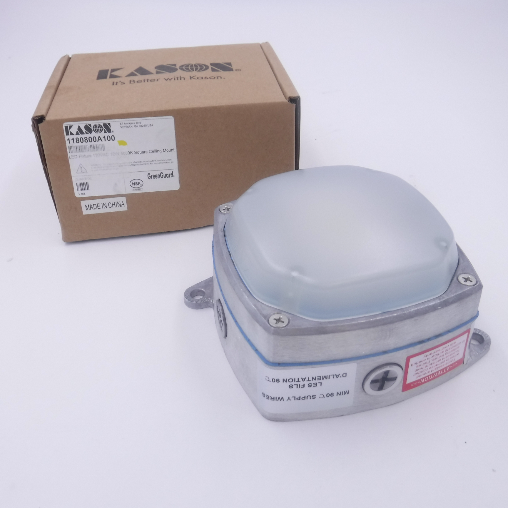 Kason 1180800A100 LED Light Fixture 120Vac 12W 4000K Square Ceiling ...