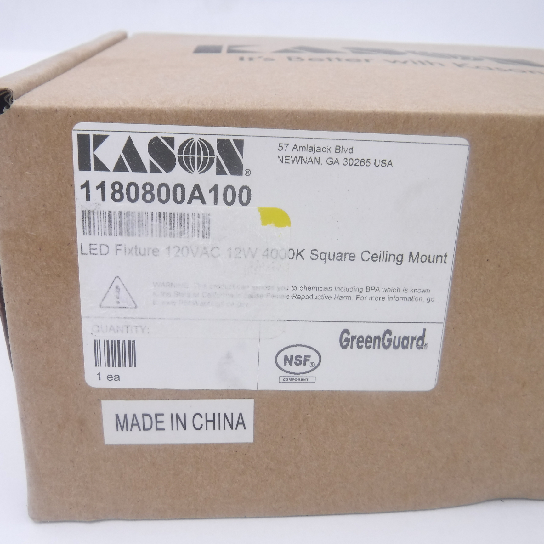 Kason 1180800A100 LED Light Fixture 120Vac 12W 4000K Square Ceiling ...