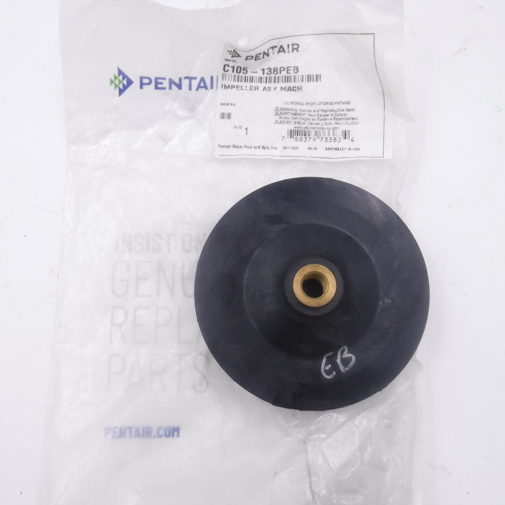 Pentair C105-138PEB Dura-Glas Impeller 3/4 HP Full-Rated & 1 HP Up ...