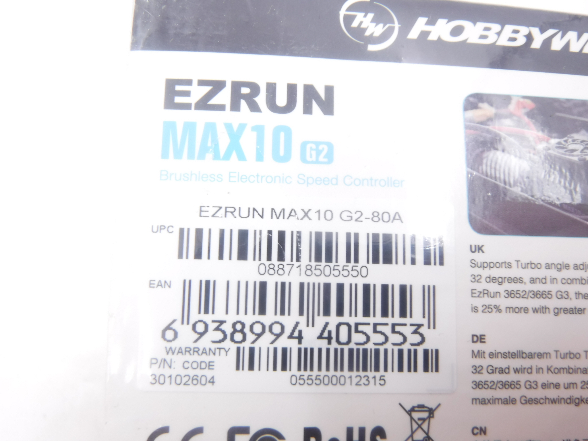 HobbyWing MAX10 G2 80AMP EZ Run Sensor Brushless Electronic Speed ...