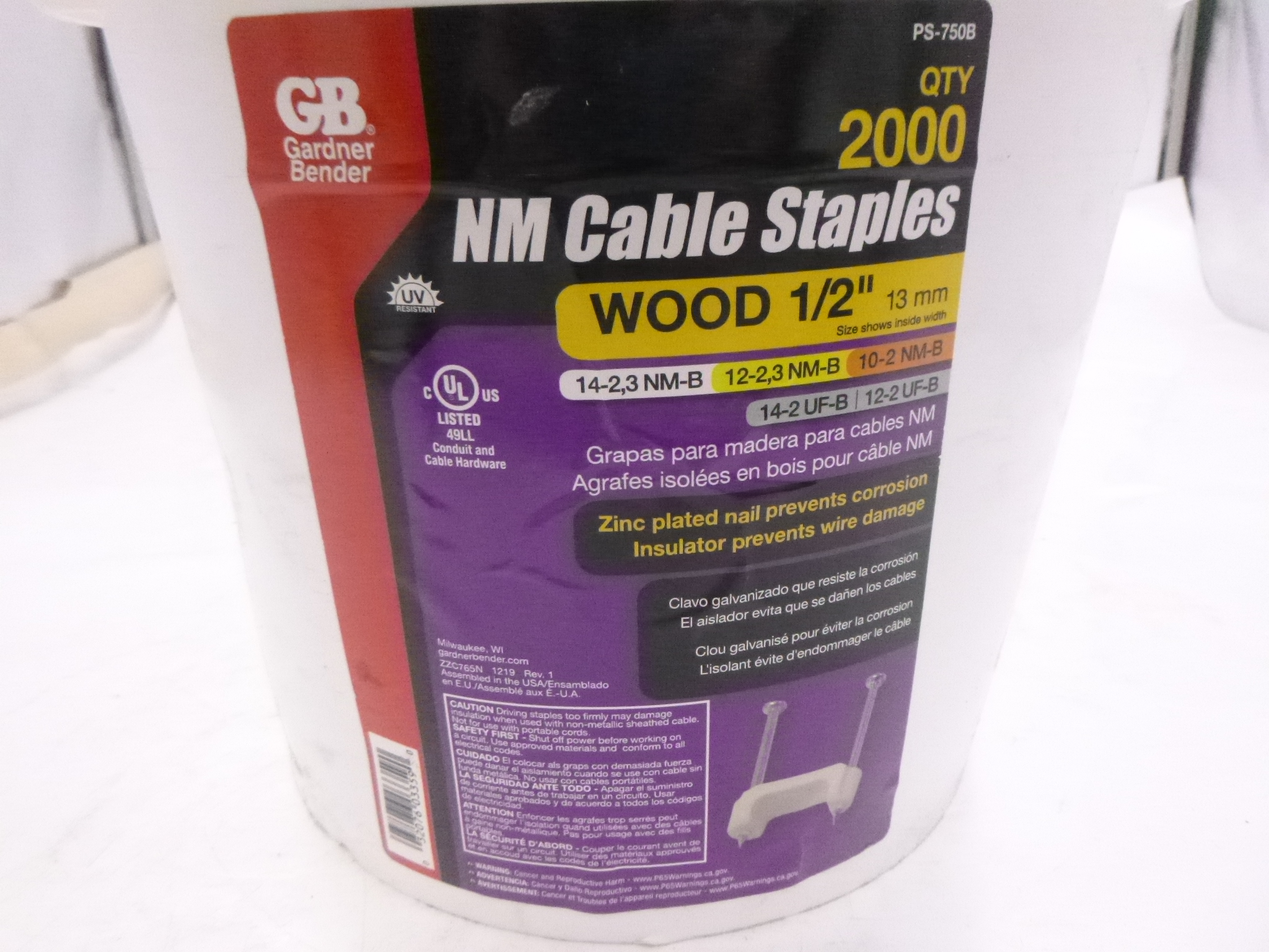 2000 PACK Gardner Bender PS-750B Plastic Staple 1/2 in - OneClick Warehouse