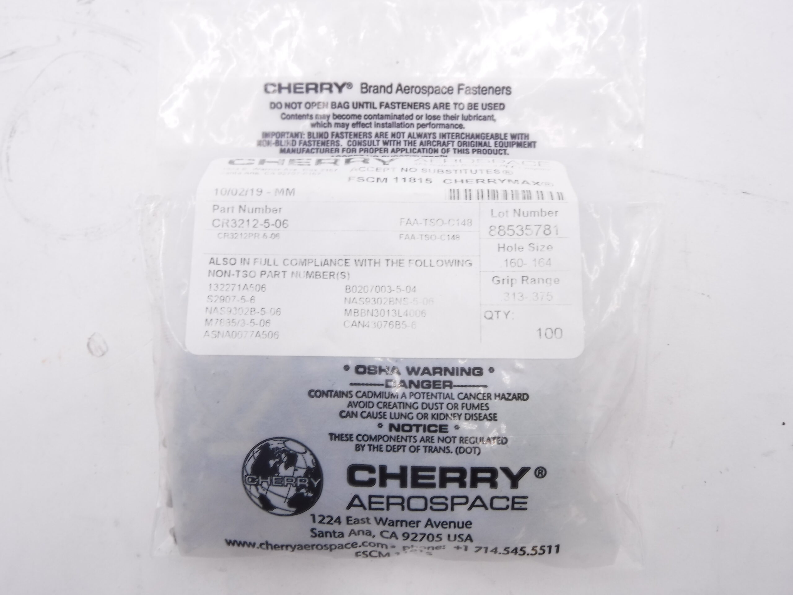 100 Pack Blind Rivets Dia 5/32", Grip Range 0.313" - 0.375" 100° Flush ...